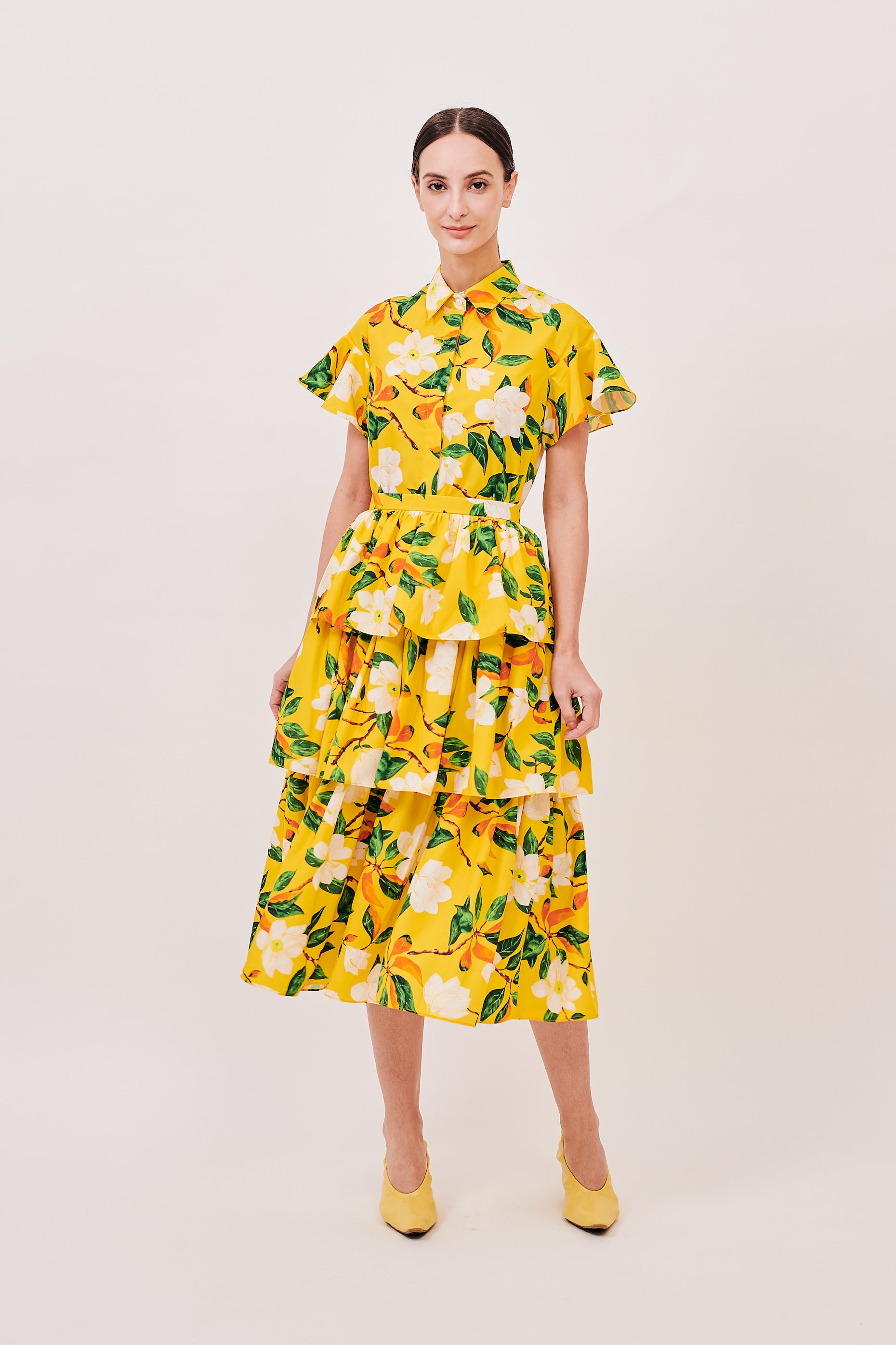 Frill Sleeve Button Down Top | Yellow Floral – Maarimaia