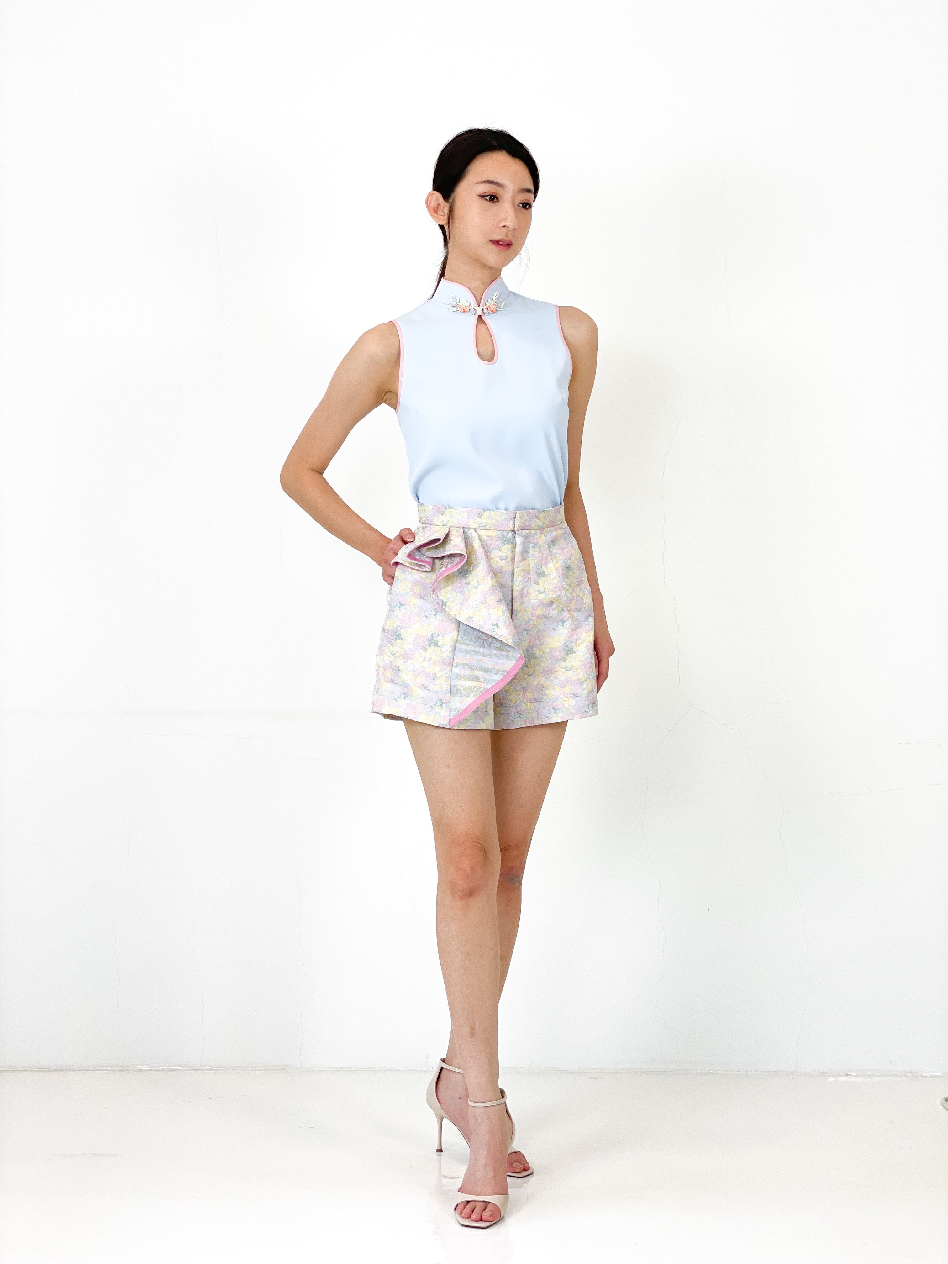 Brocade Frill Pocket Short | Pastel Blue – Maarimaia